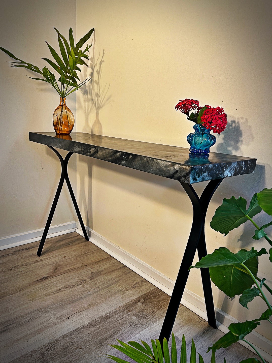 Large Contemporary Console Table, Custom Metal Side Table, Industrial ...