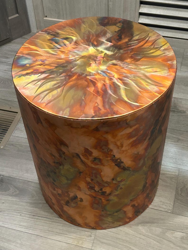 Hammered Copper Drum Accent Table, Unique Round Copper End Table, One ...