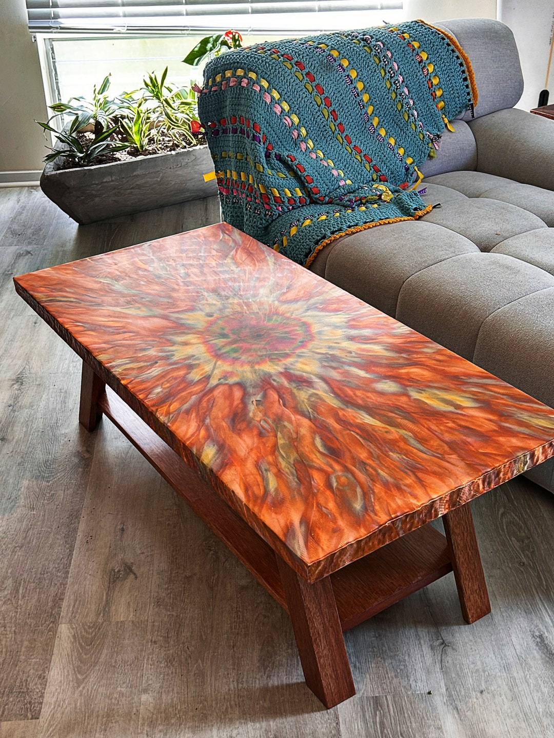 Large Handmade Coffee Table, Copper Decor, Unique Home Decor, Flame ...
