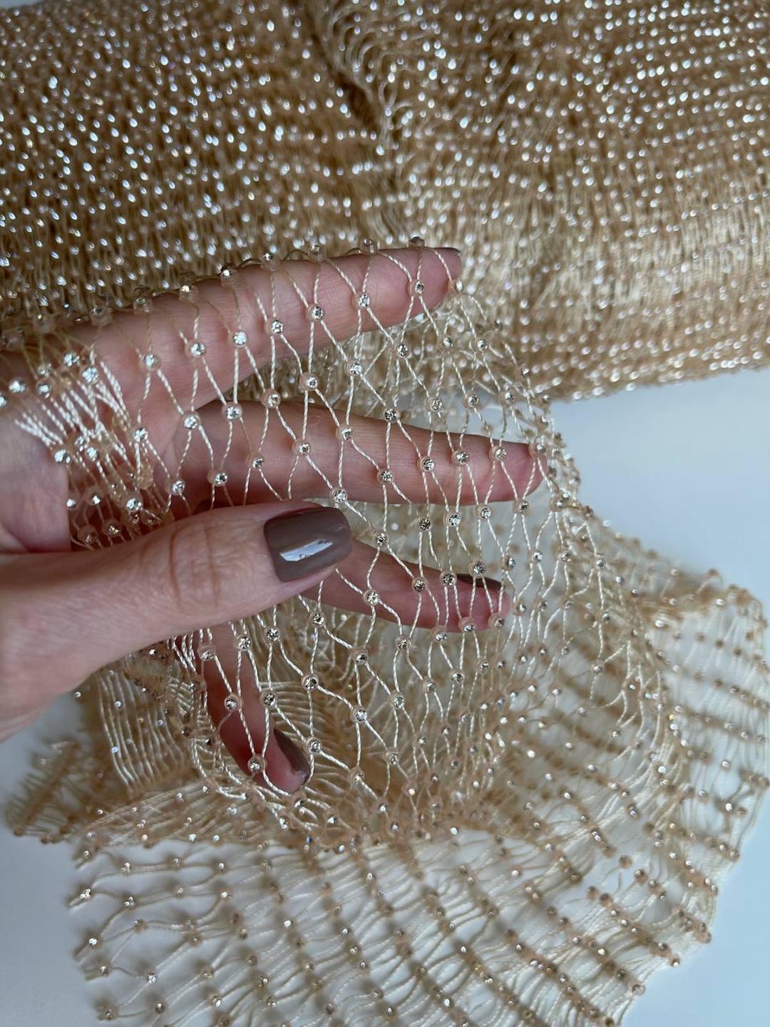 Mesh Adorned With Glass Crystals. Stretch Luxurious Lace for Blouses ...