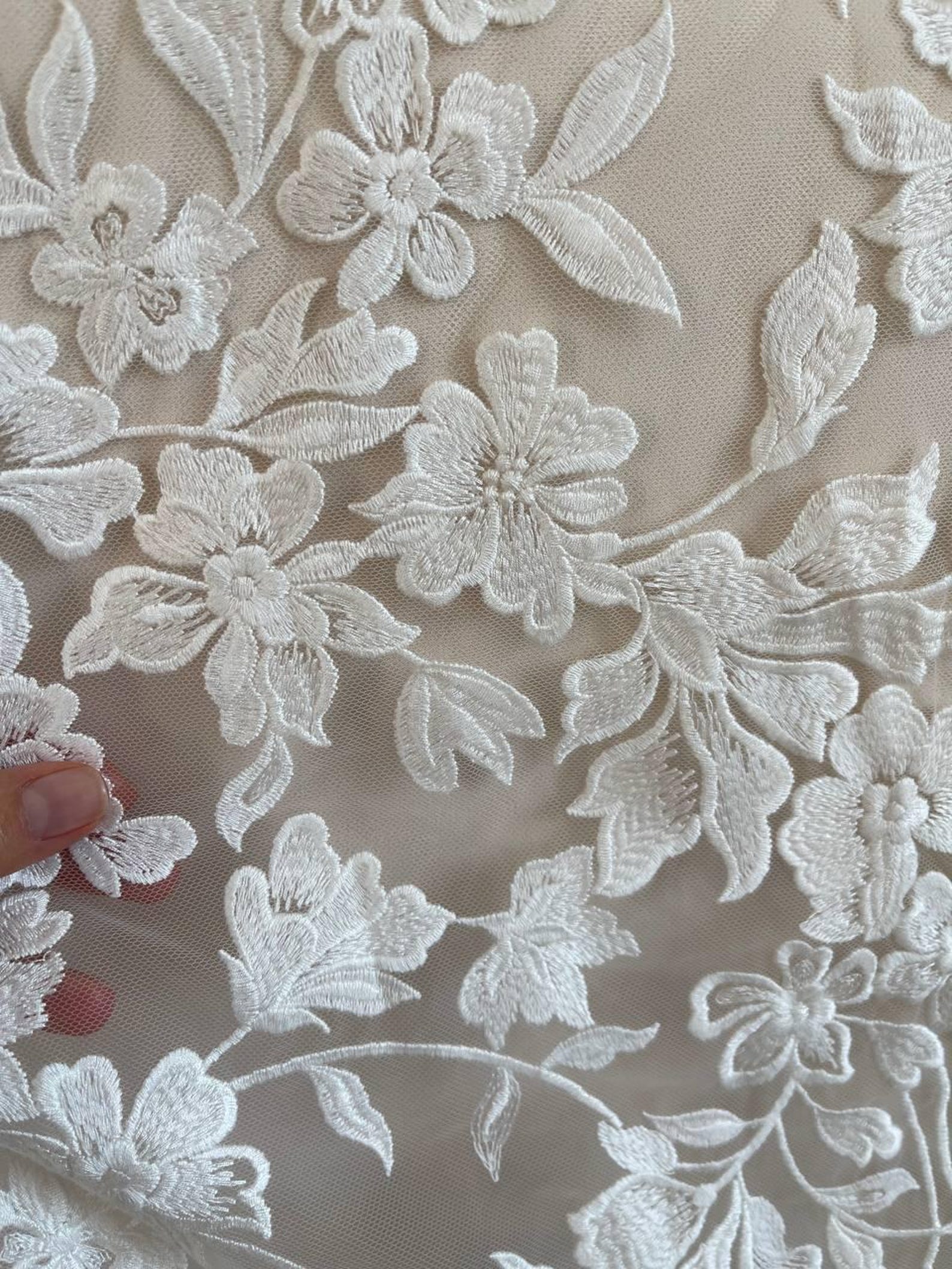 Matte Bridal Lace With a Floral Motif. Dense Embroidery Makes It ...