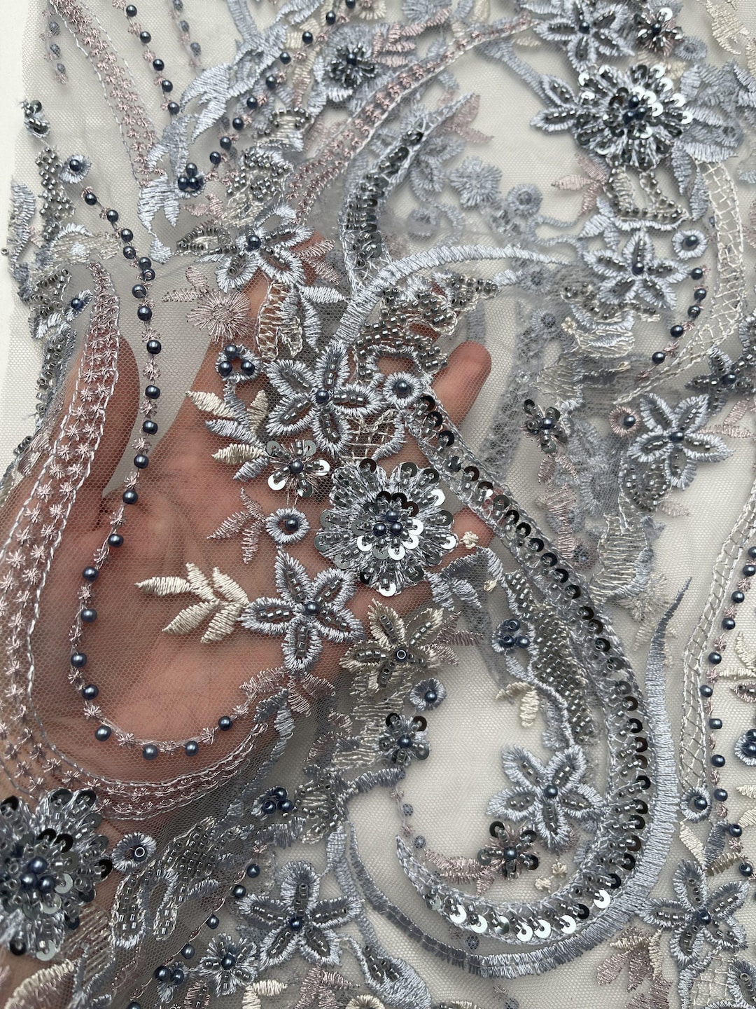 Lace in a Light Blue-gray Color. Richly Decorated With an Ornamental ...