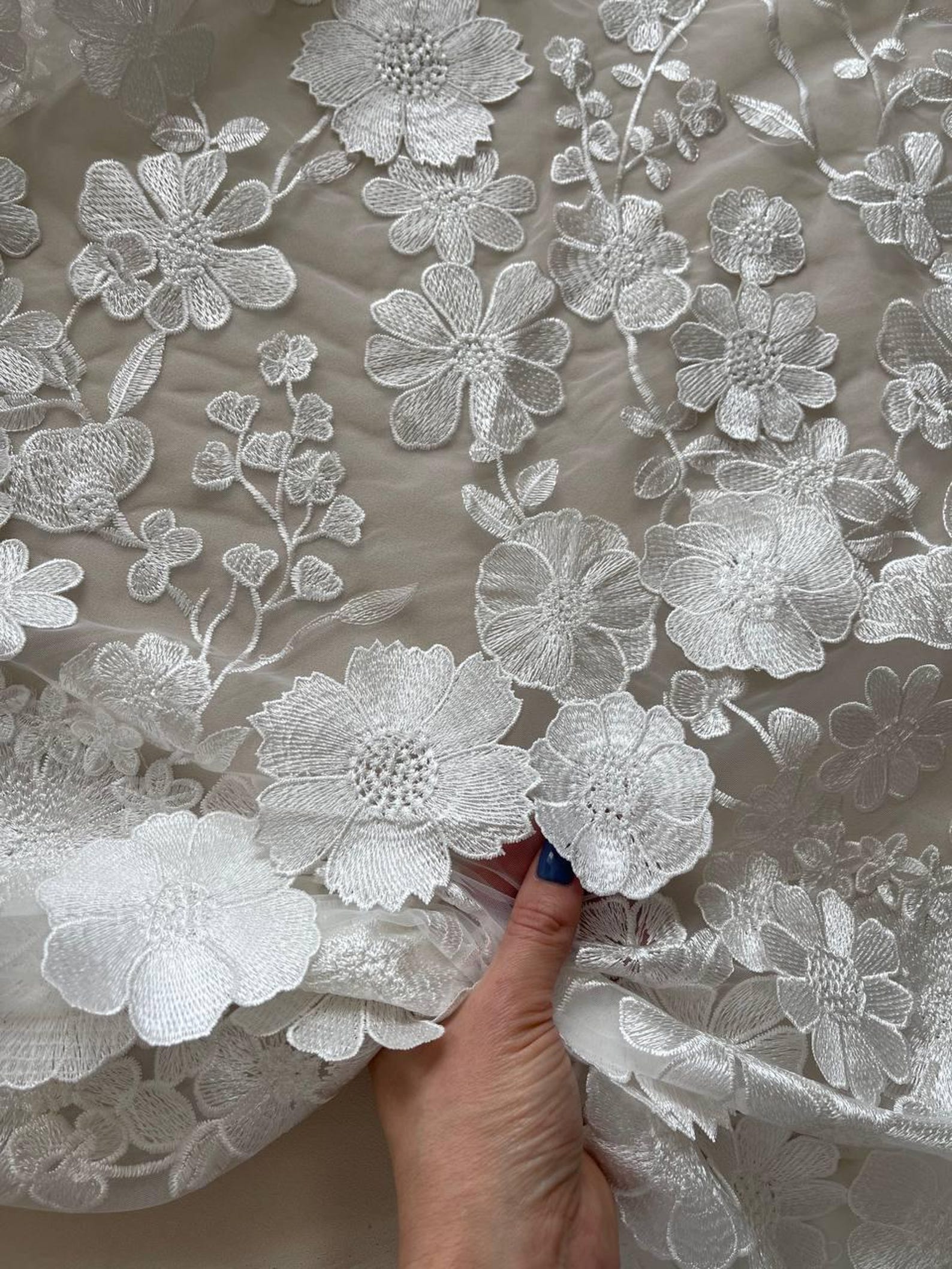 Wedding Lace in Off-white Color With 3D Flowers in Various Sizes. Lace ...