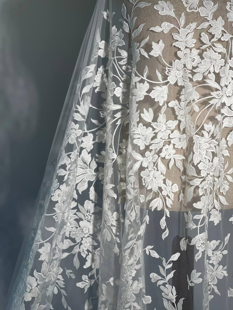 Matte Bridal Lace With a Floral Motif. Dense Embroidery Makes It ...