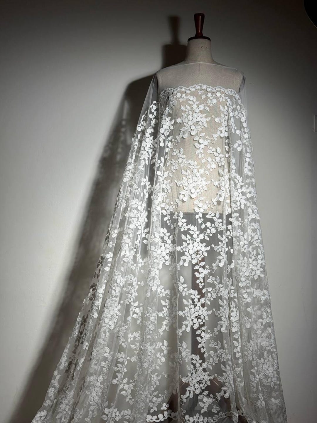 Matte Lace With Dense Floral Embroidery. Fabric With a Botanical Motif ...