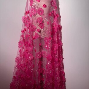 Fuchsia Colored Lace With Three-dimensional Flowers, Carefully Adorned ...