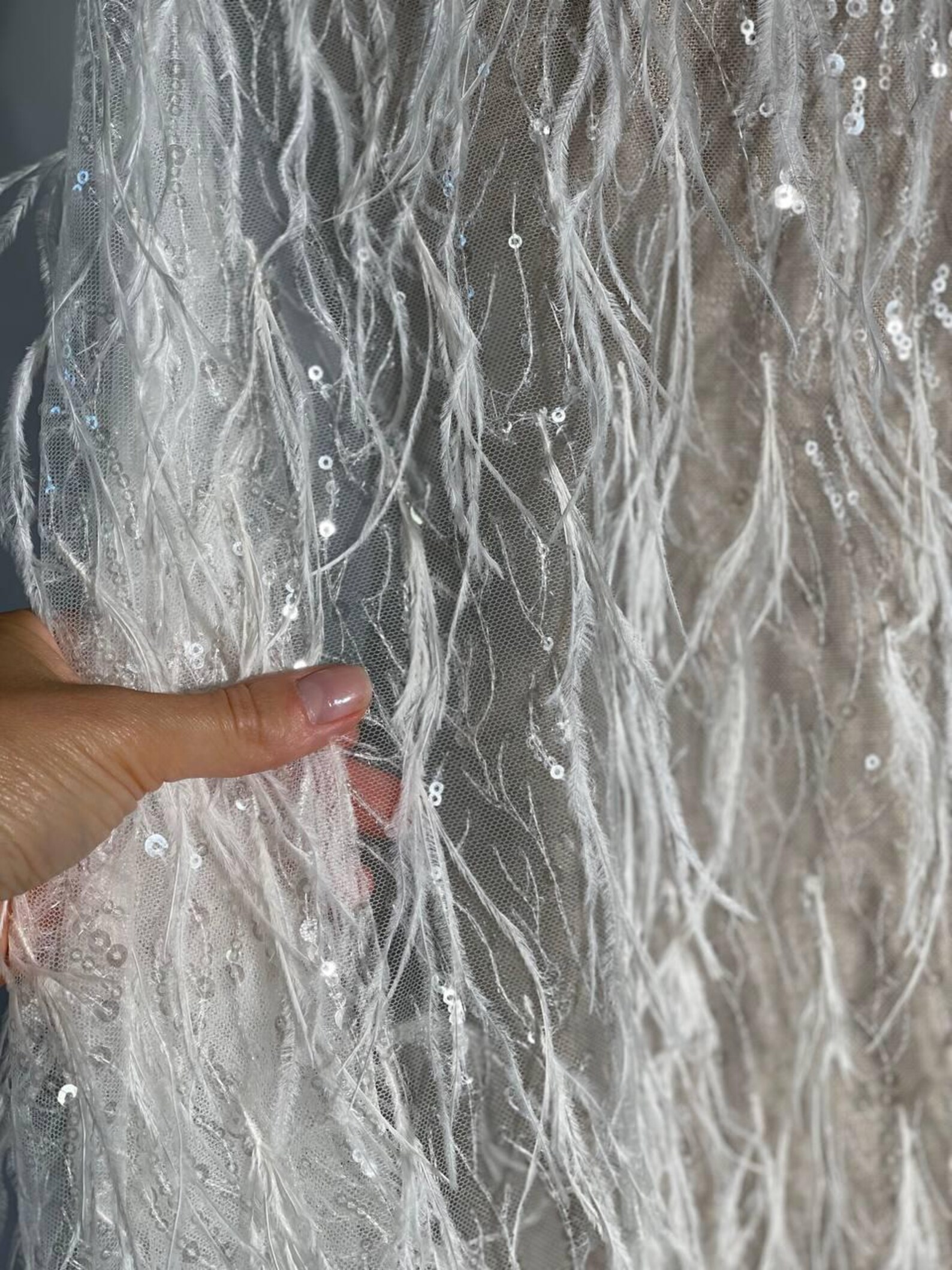 Feather Lace in Off-white Adorned With Sequins. Each Element is Hand ...