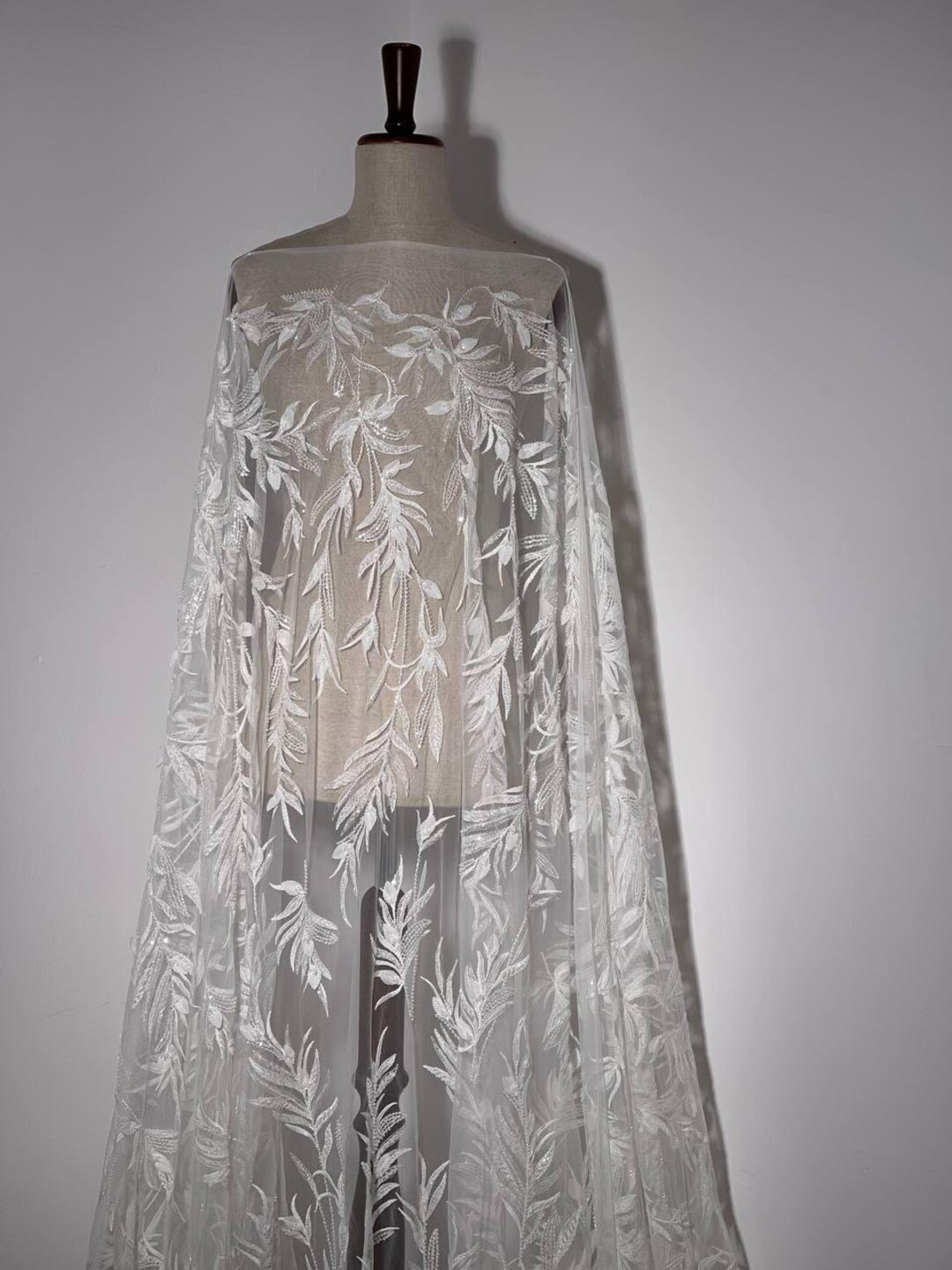 Handmade Wedding Lace With a 3D Floral Pattern, Embellished With Beads ...