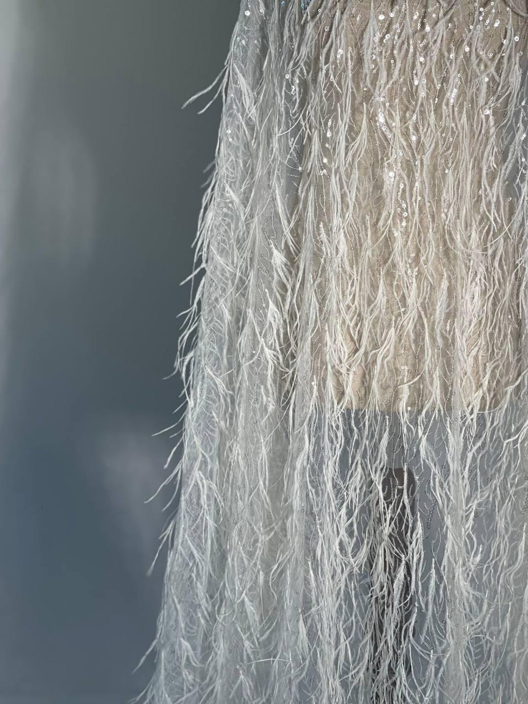 Feather Lace in Off-white Adorned With Sequins. Each Element is Hand ...