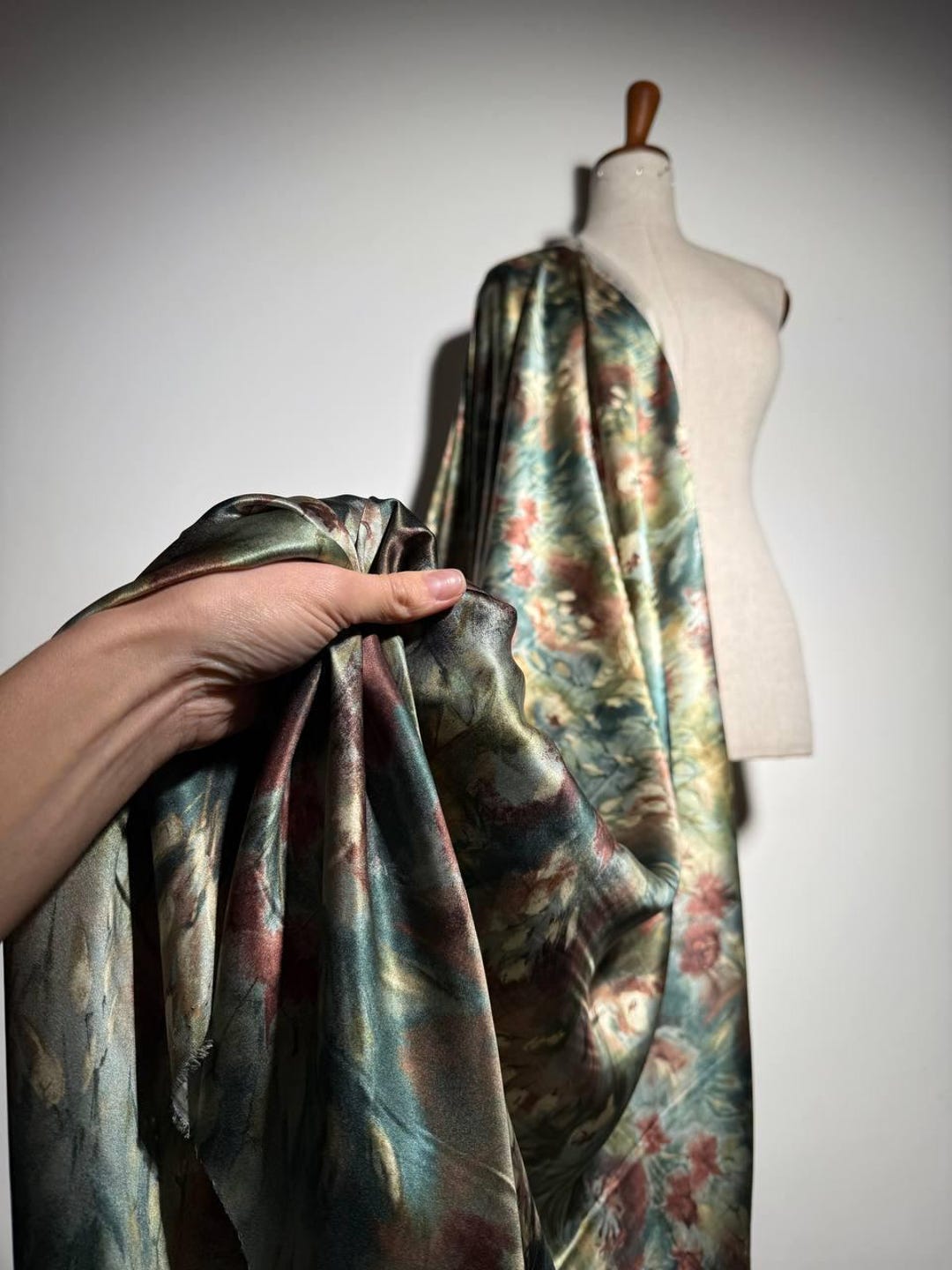 Natural Silk With an Abstract Colorful Pattern. Soft and Flowing Fabric ...