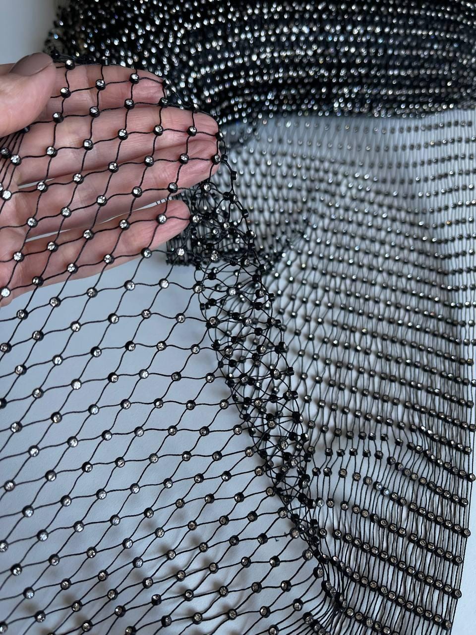 Mesh Adorned With Glass Crystals. Stretch Luxurious Lace for Blouses ...