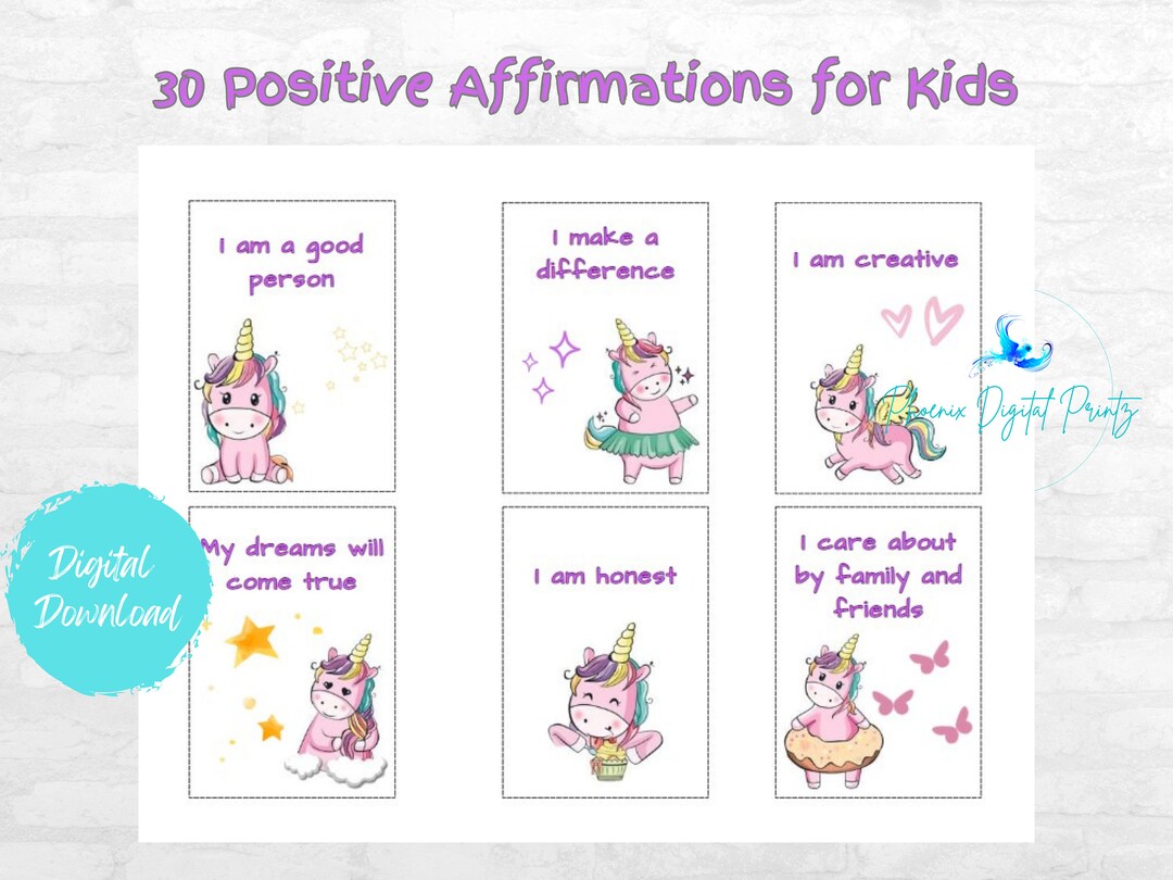 30 Printable Unicorn Affirmation Cards for Kids Build Self - Etsy