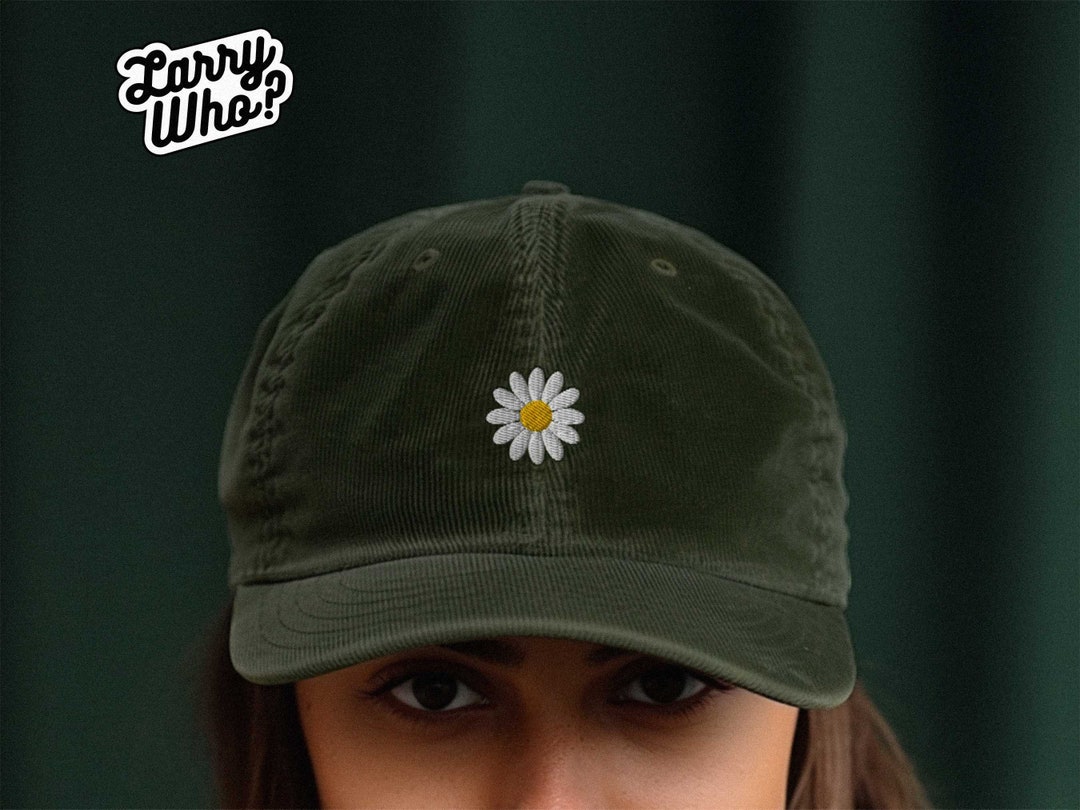 Corduroy Cap With Embroidered White Flower | Unisex Baseball Cap With ...