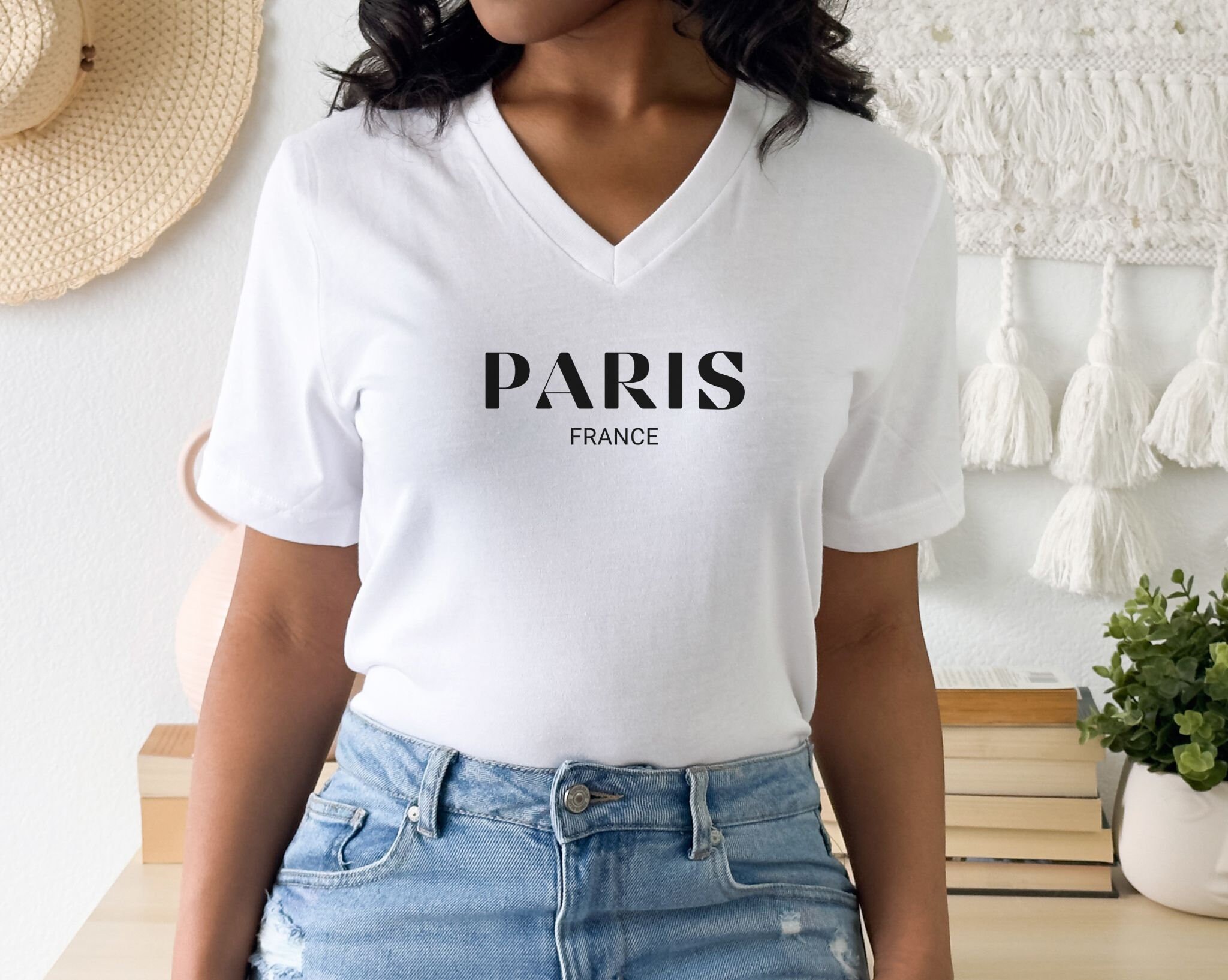 Paris France V-neck T-shirt, Soft Cotton Tee, Minimalist Travel Shirt ...
