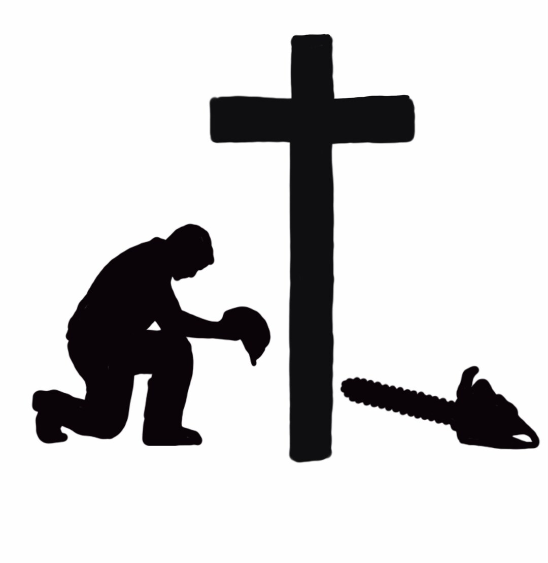 Logger Kneeling Praying at Memorial Cross SVG File,logging Scene SVG ...