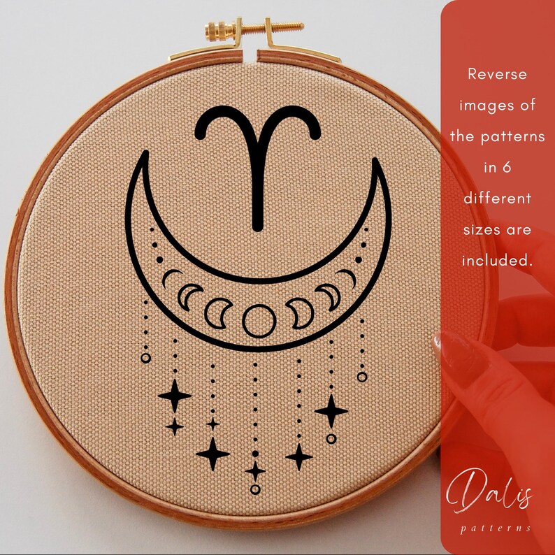 Aries Symbol Hand Embroidery Design, Astrology Embroidery DIY Hoop Art ...