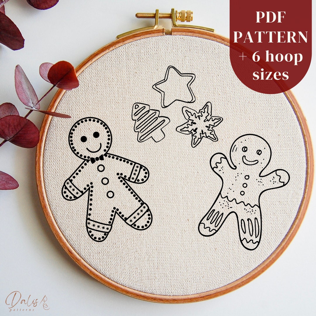 Gingerbread Hand Embroidery Pattern Design, Christmas DIY Hoop Art ...