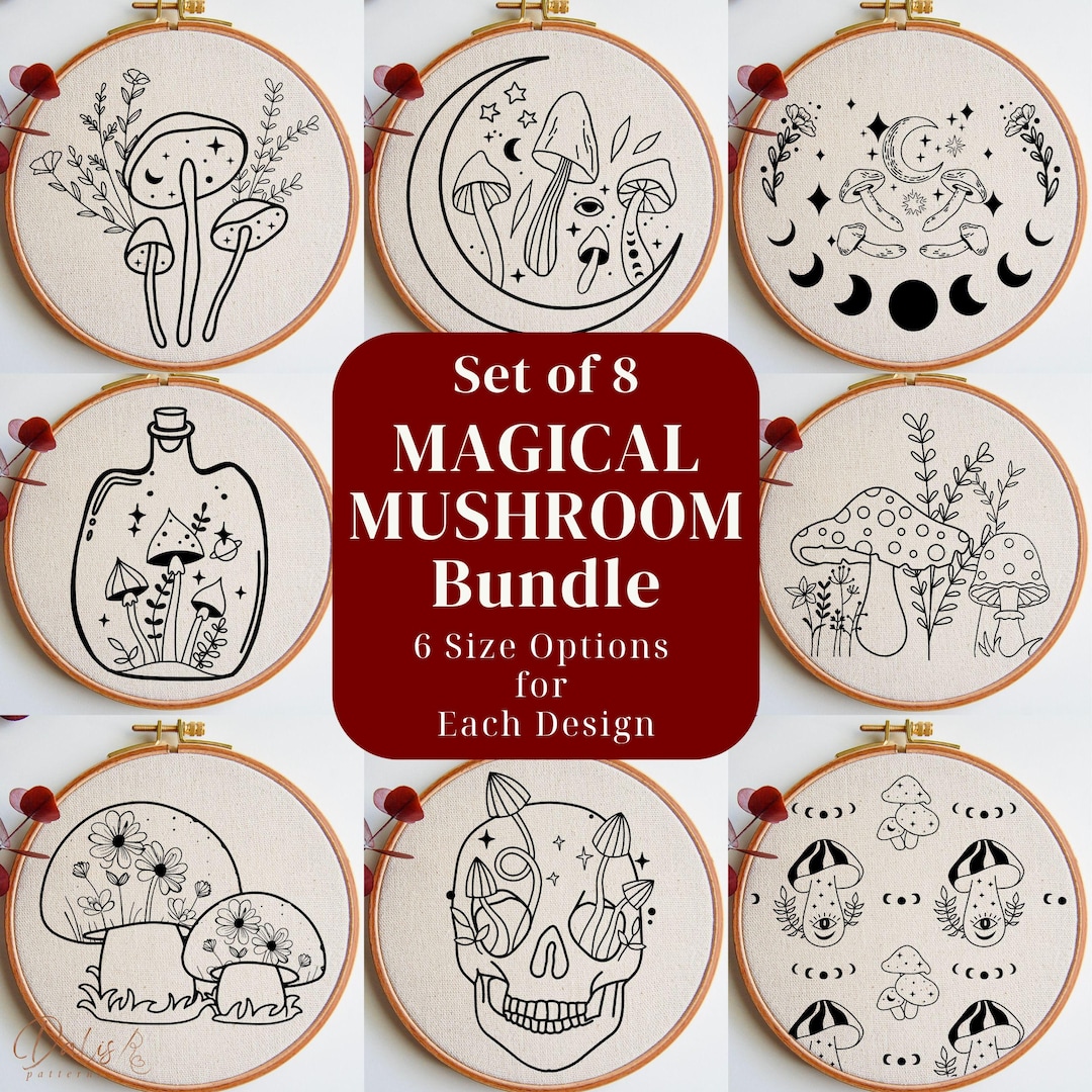 Woodland Mushrooms Hand Embroidery Design Bundle, Whimsical and ...