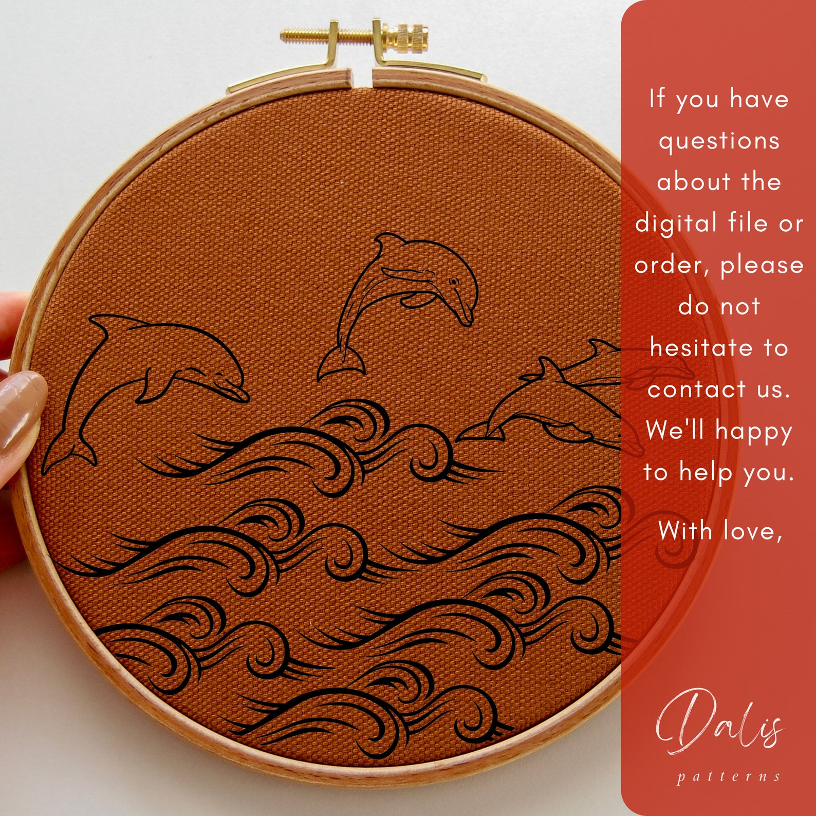 Summer Hand Embroidery PDF Pattern File, Dolphins Surf Sea Waves Design ...