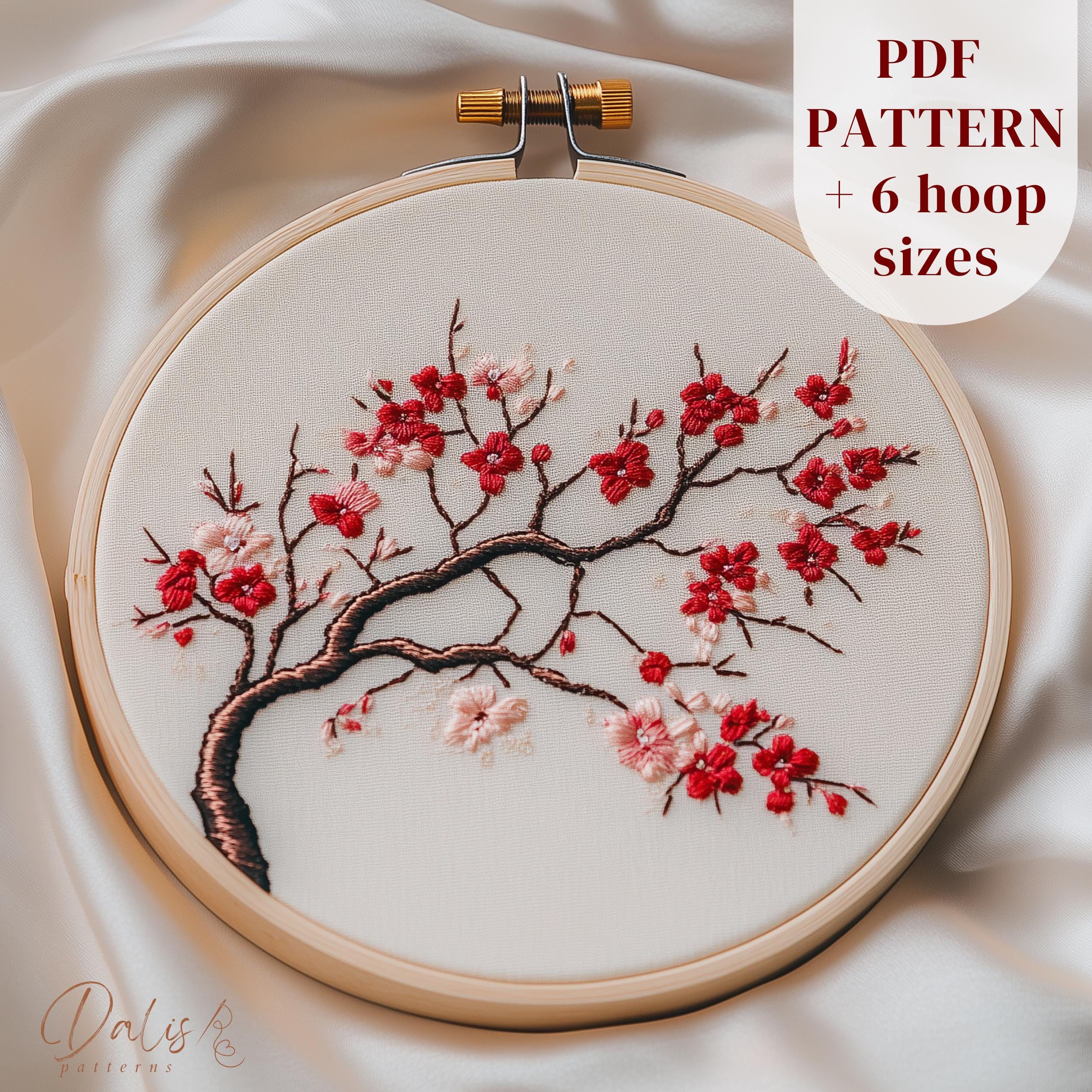 Sakura Tree Branch Hand Embroidery Design, Cherry Blossoms Embroidery ...