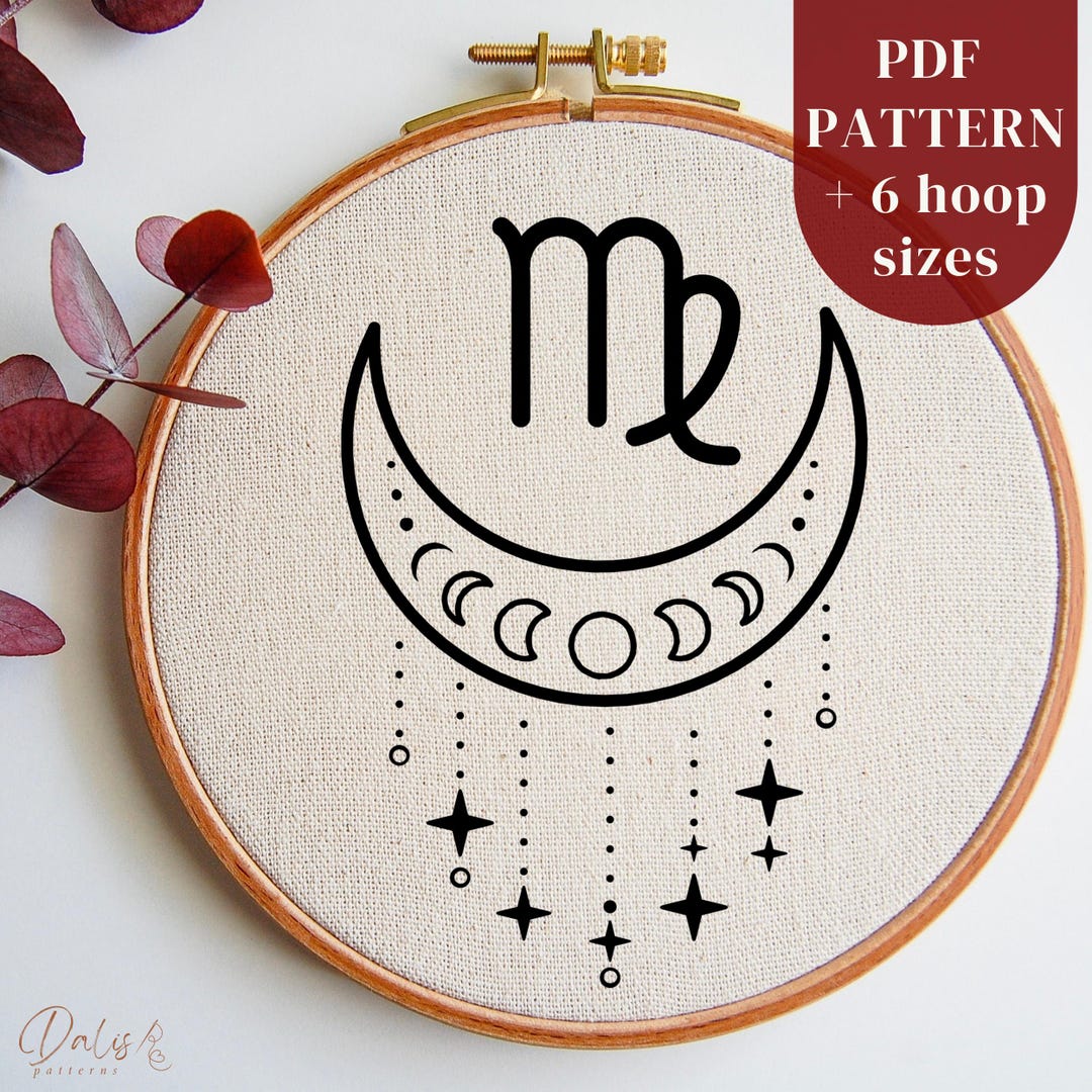 Virgo Symbol Embroidery Design for Beginners, Printable Astrology ...