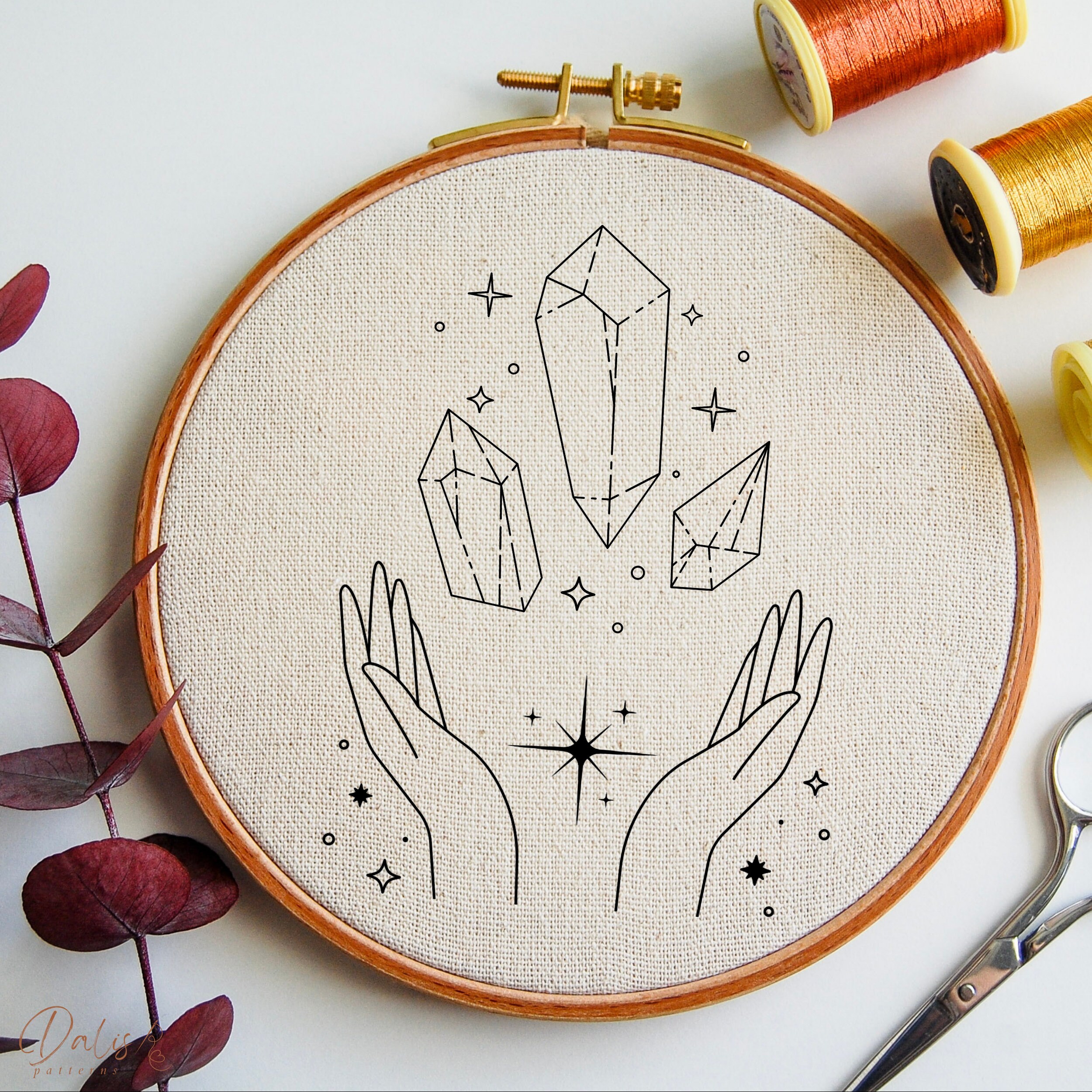 Celestial Hand Embroidery PDF Pattern: Cosmic Crystals and Magical Hand ...