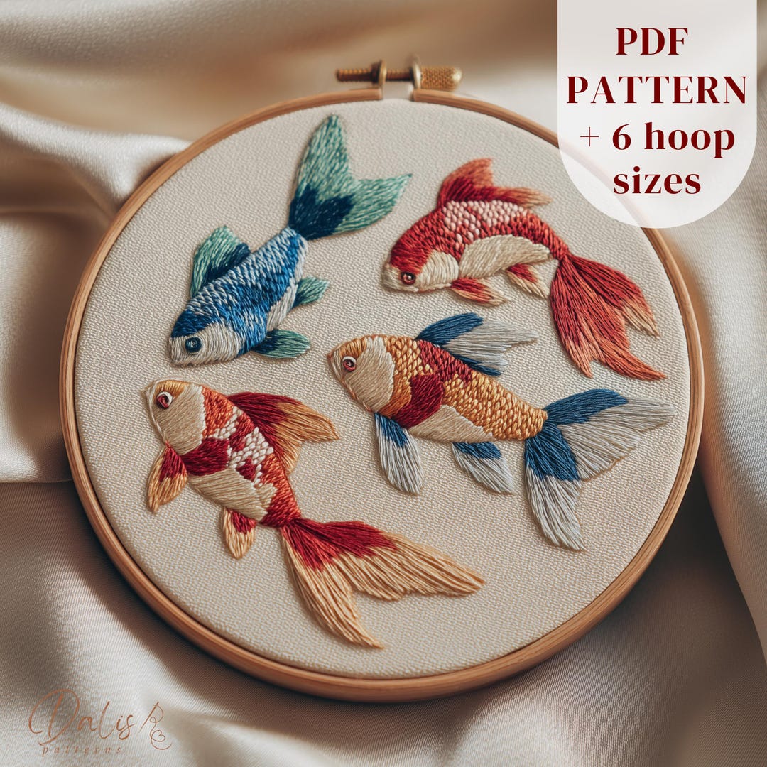 Koi Fish Hand Embroidery Design, Sea Life Embroidery PDF Pattern ...