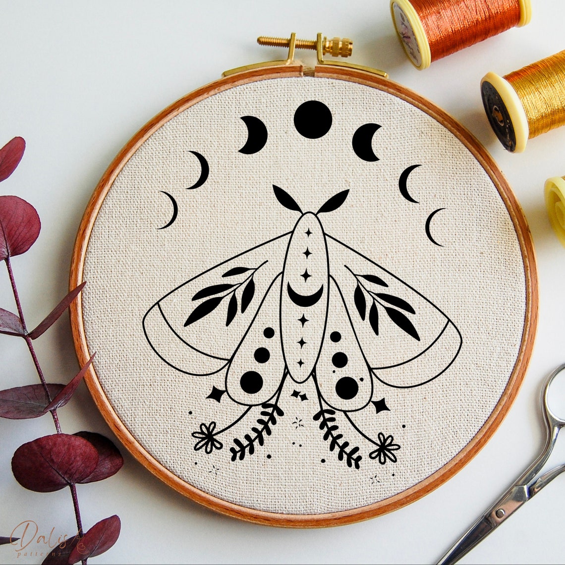 Celestial Luna Moth Embroidery Pattern Whimsical Stitching Design ...