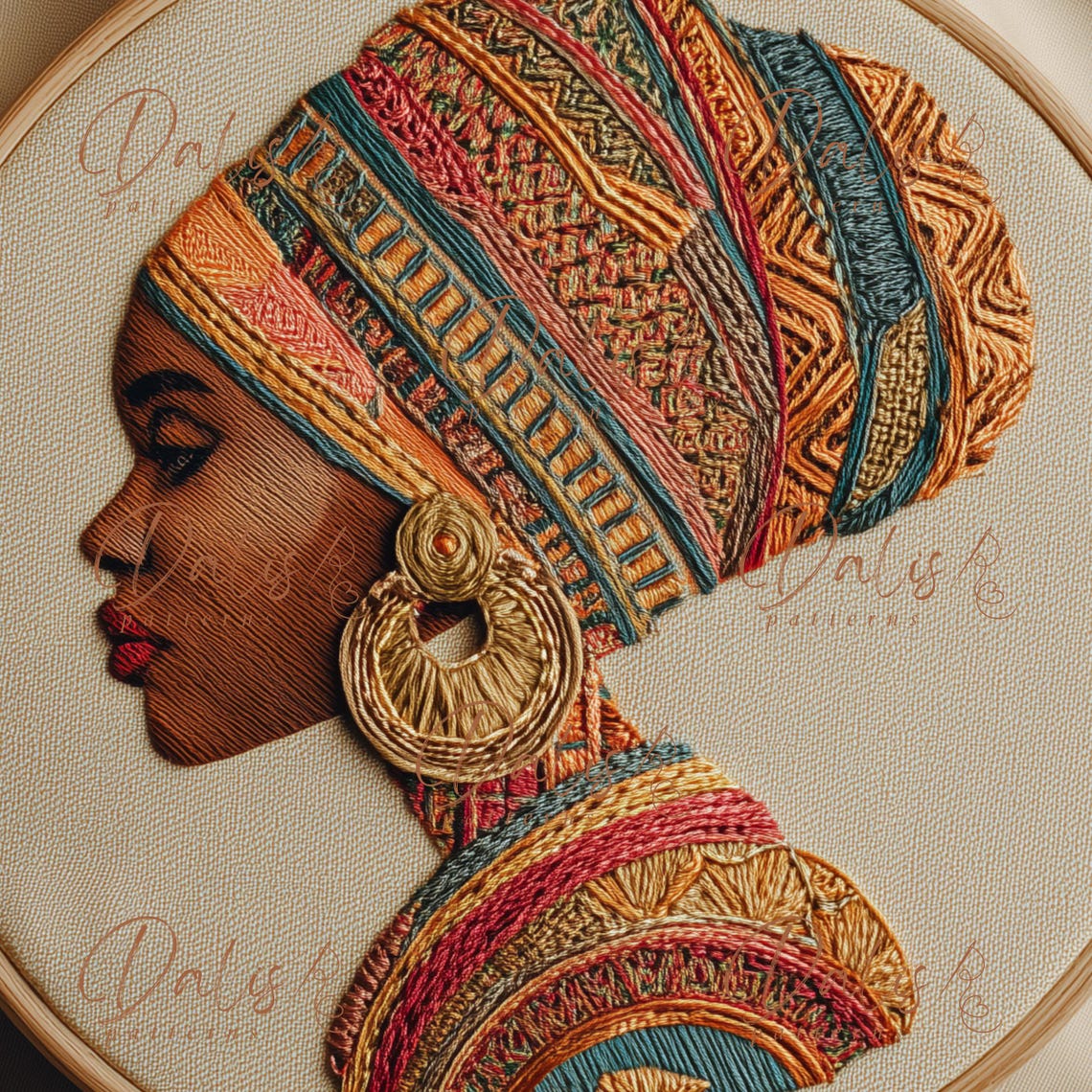 African Hand Embroidery Design, Afro Woman With Headwrap Pattern, DIY ...