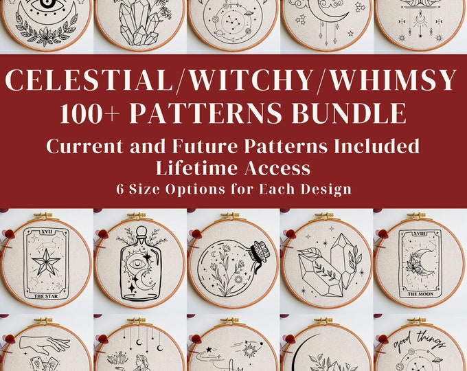 Witchy Embroidery PDF Pattern: the Moon Tarot Card, Celestial ...