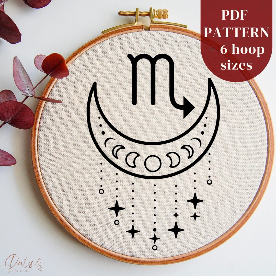 Scorpio Symbol Embroidery Design, Astrology DIY Embroidery PDF Pattern ...