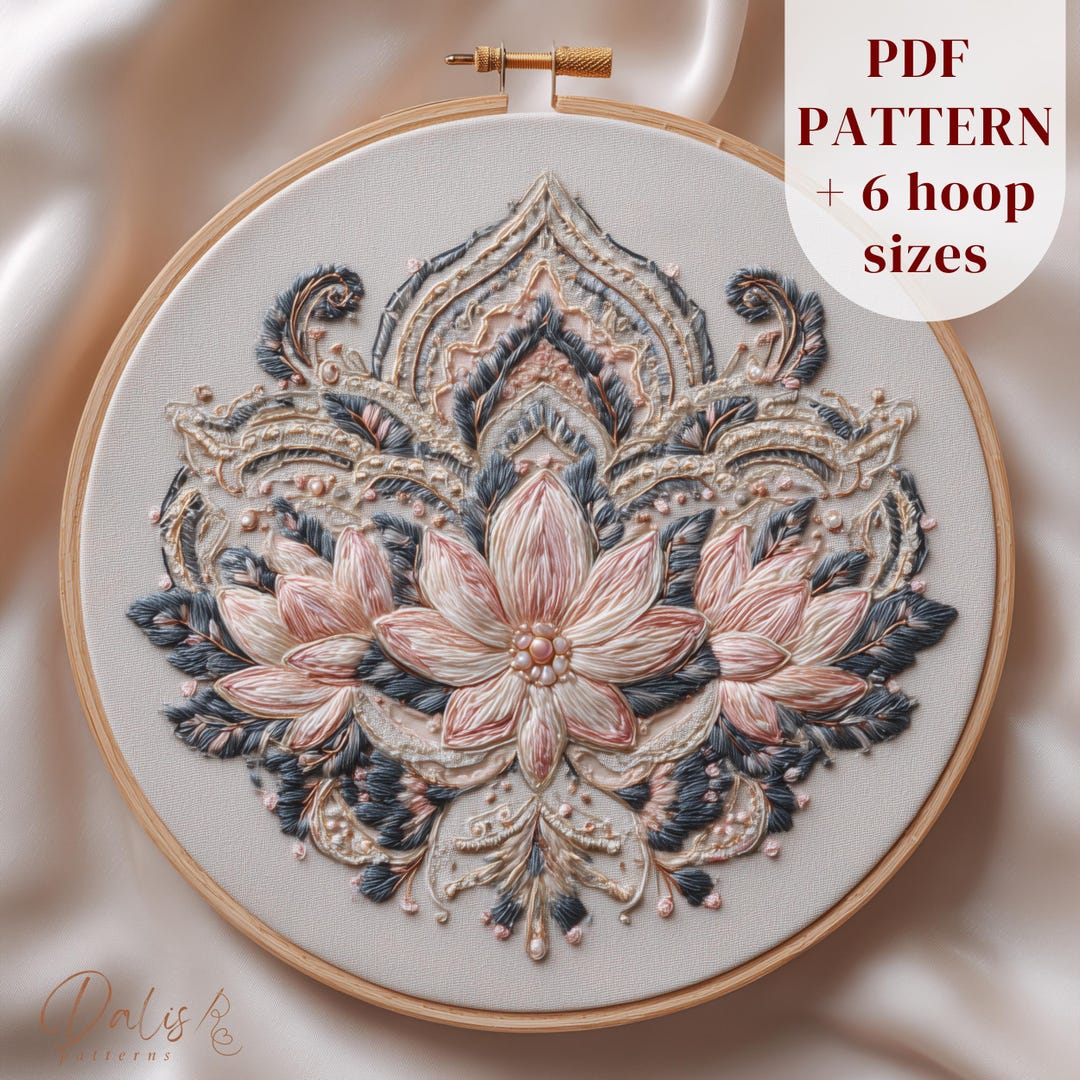 Lotus Mandala Embroidery Pattern, Spiritual Hand Embroidery Design ...