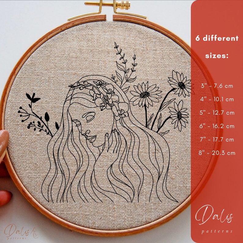 Floral Woman Hand Embroidery PDF Pattern Template, Female Needlepoint ...