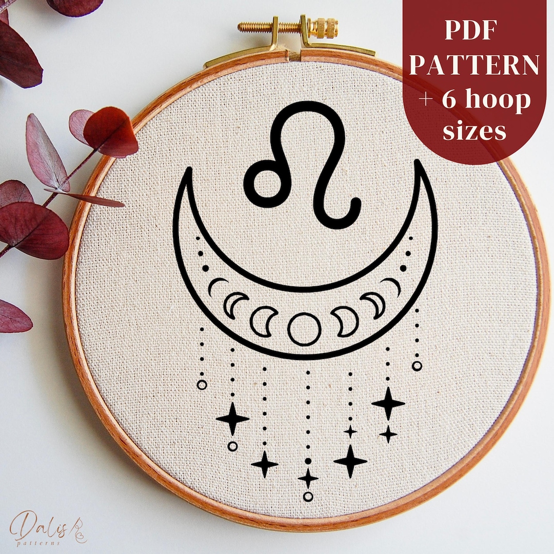 Leo Symbol Embroidery PDF Pattern, Astrology Hand Embroidery Hoop Art ...