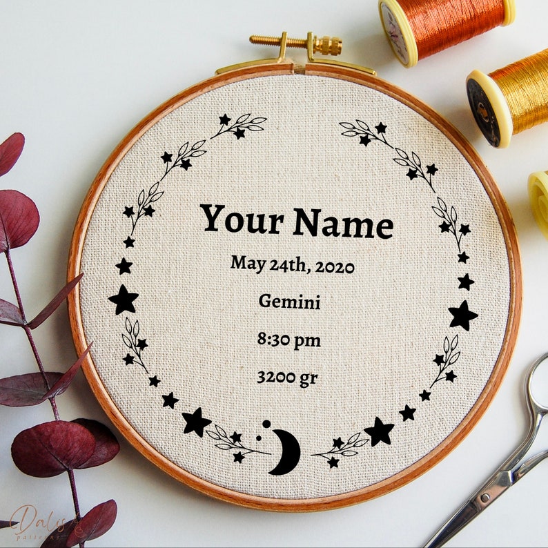 Custom Newborn Baby Embroidery Design, Nursery Embroidery DIY Hoop Art ...