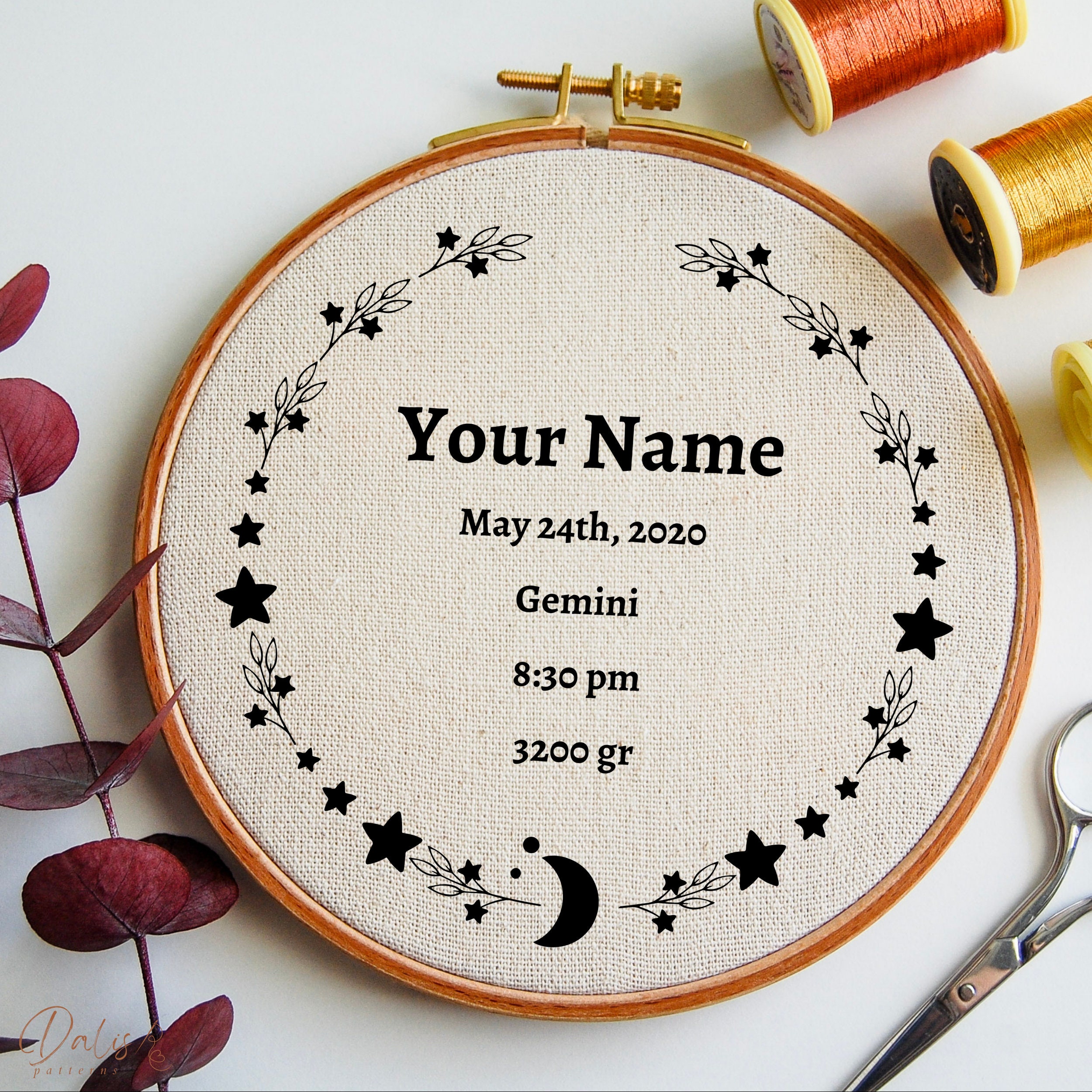Custom Newborn Baby Embroidery Design, Nursery Embroidery DIY Hoop Art ...