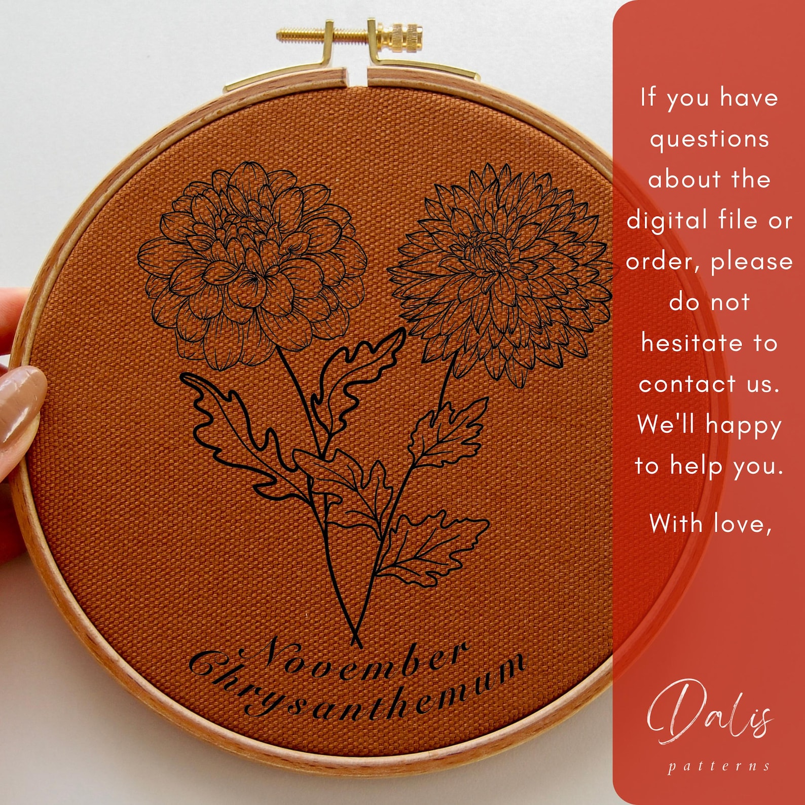 November Birth Month Flower Hand Embroidery PDF Pattern: Chrysanthemum ...