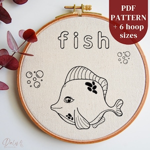 Printable Hand Embroidery Design, Cute Fish Embroidery Pattern, Animal Embroidery Printable, Sea ...