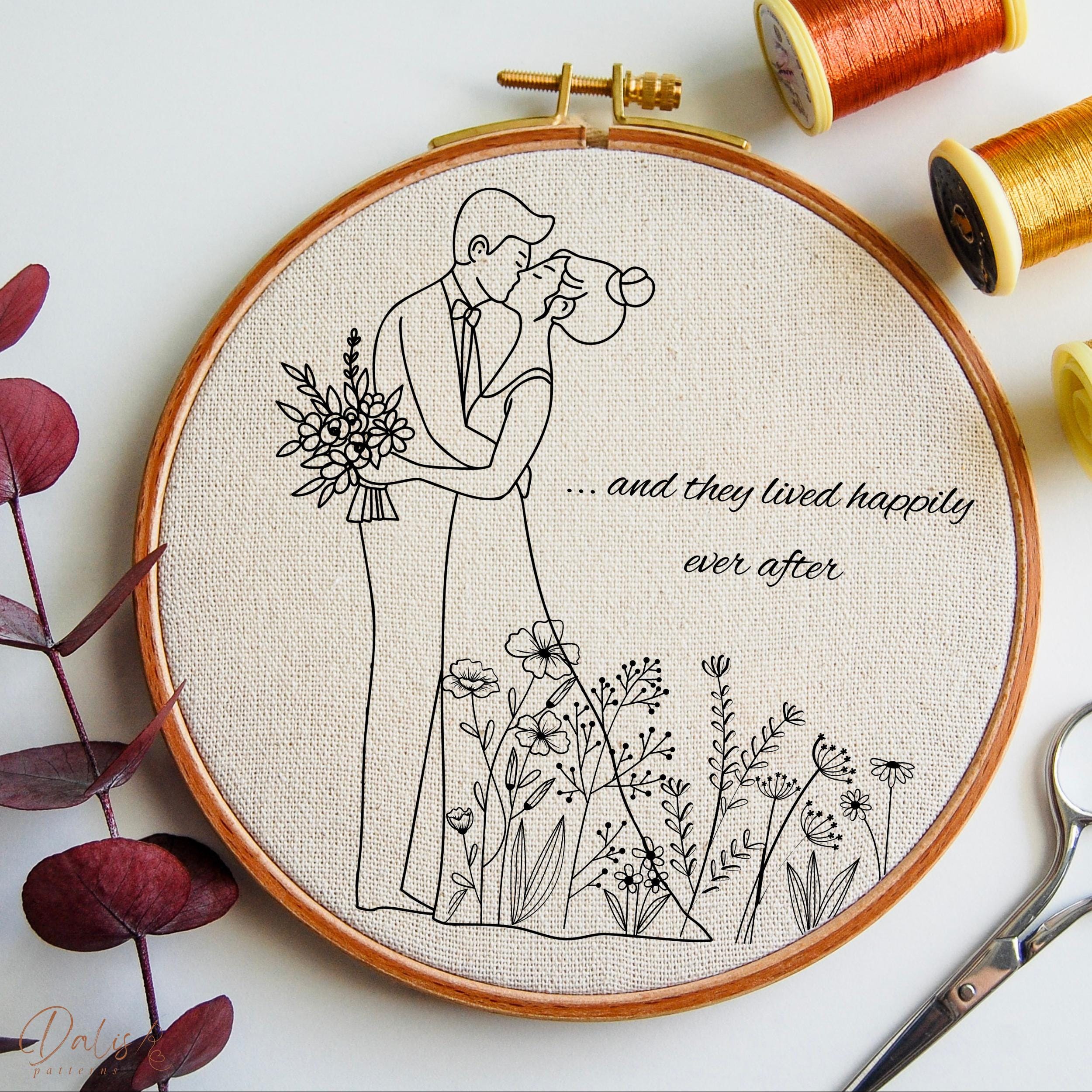 Wedding Embroidery PDF Pattern Template, Groom and Bride Embroidery ...