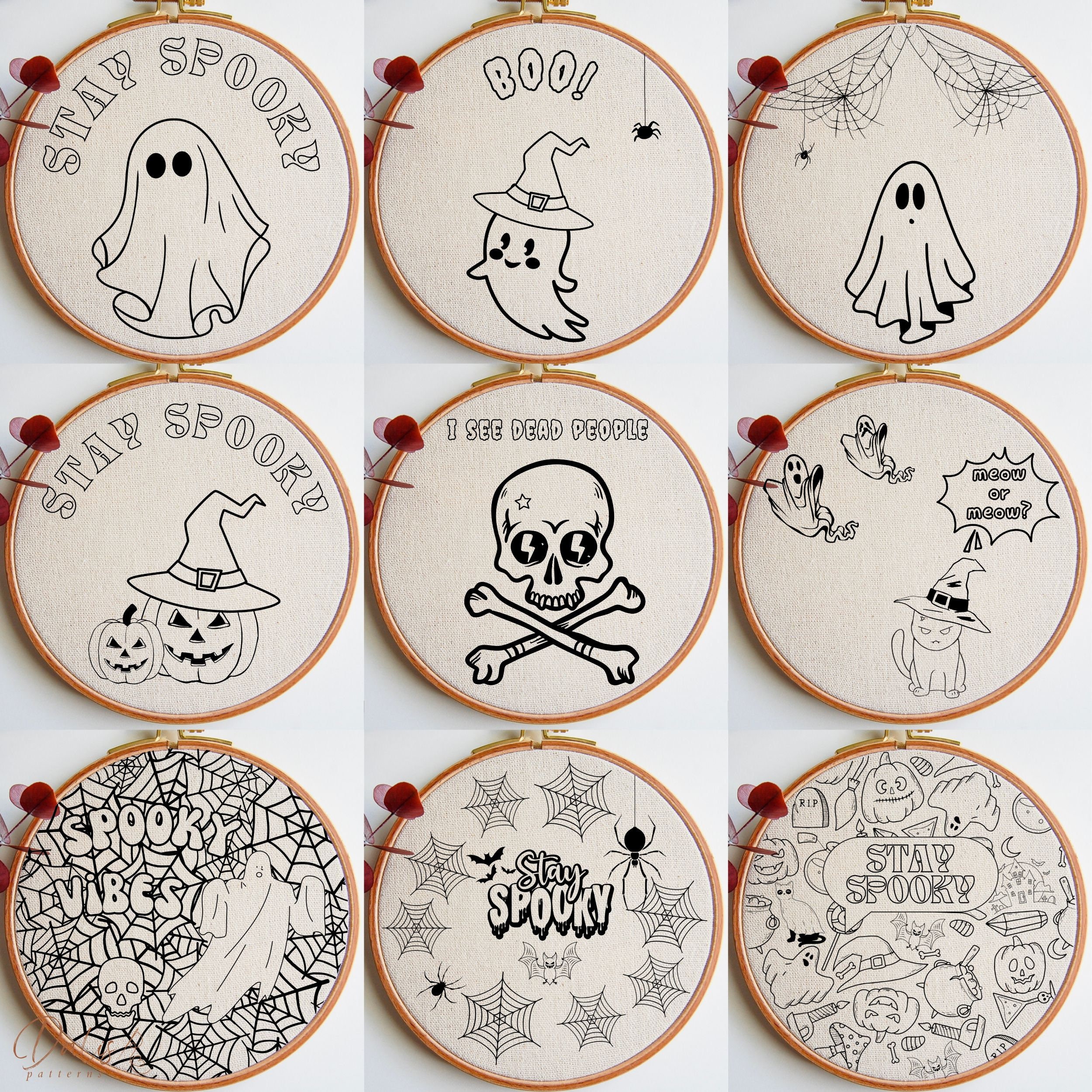 Halloween Hand Embroidery PDF Pattern Bundle, Spooky Season Hand ...