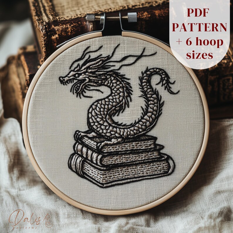 Dragon Hand Embroidery Pattern, Fantasy Embroidery PDF Design, Medieval ...
