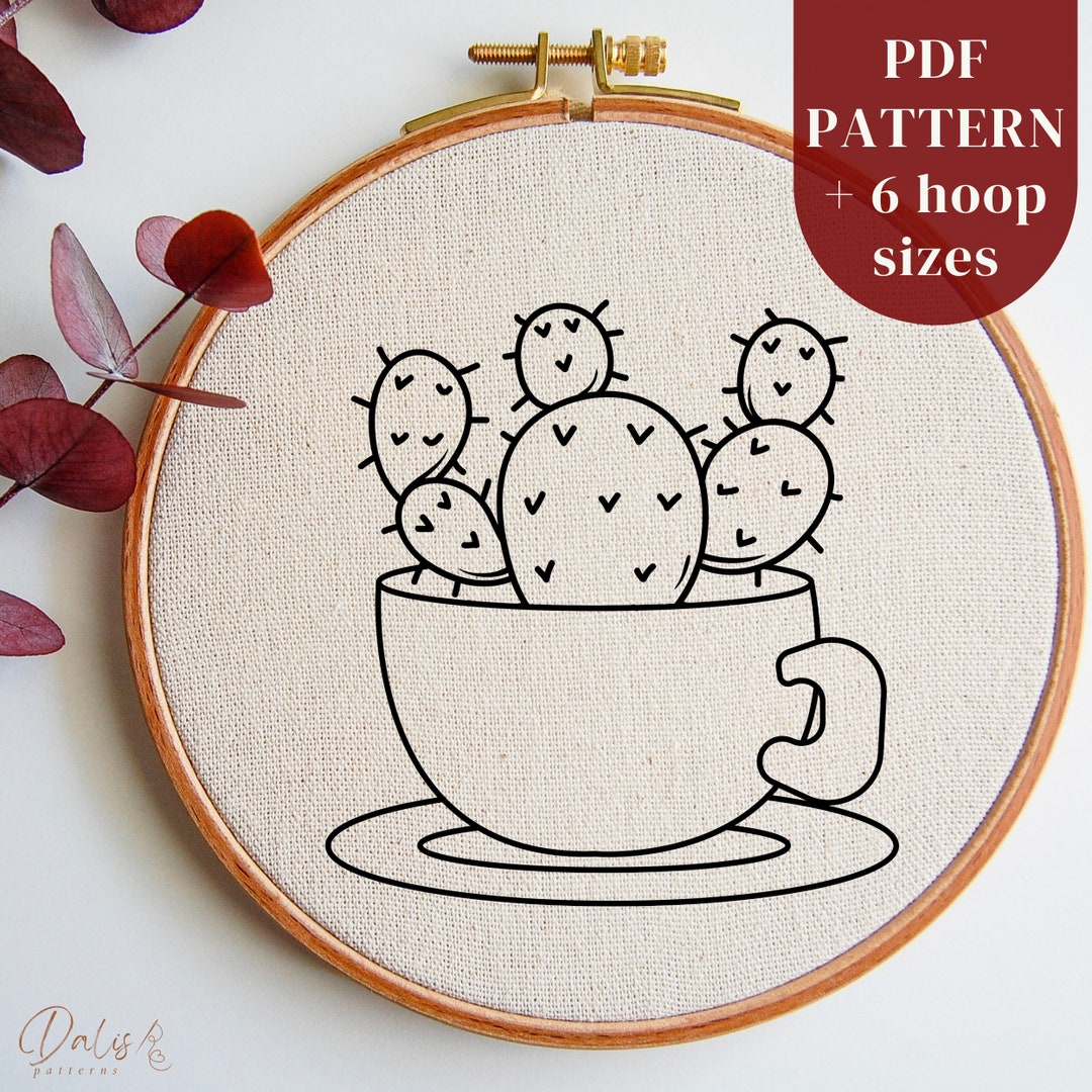 Cactus Hand Embroidery Pattern, House Plant Embroidery Desing, Coffee ...