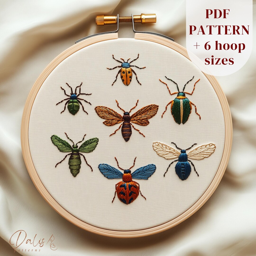 Insects Hand Embroidery PDF Pattern, Bugs Collection Embroidery Design ...