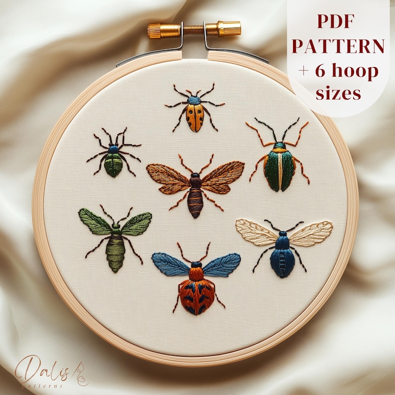 Insects Hand Embroidery PDF Pattern, Bugs Collection Embroidery Design ...