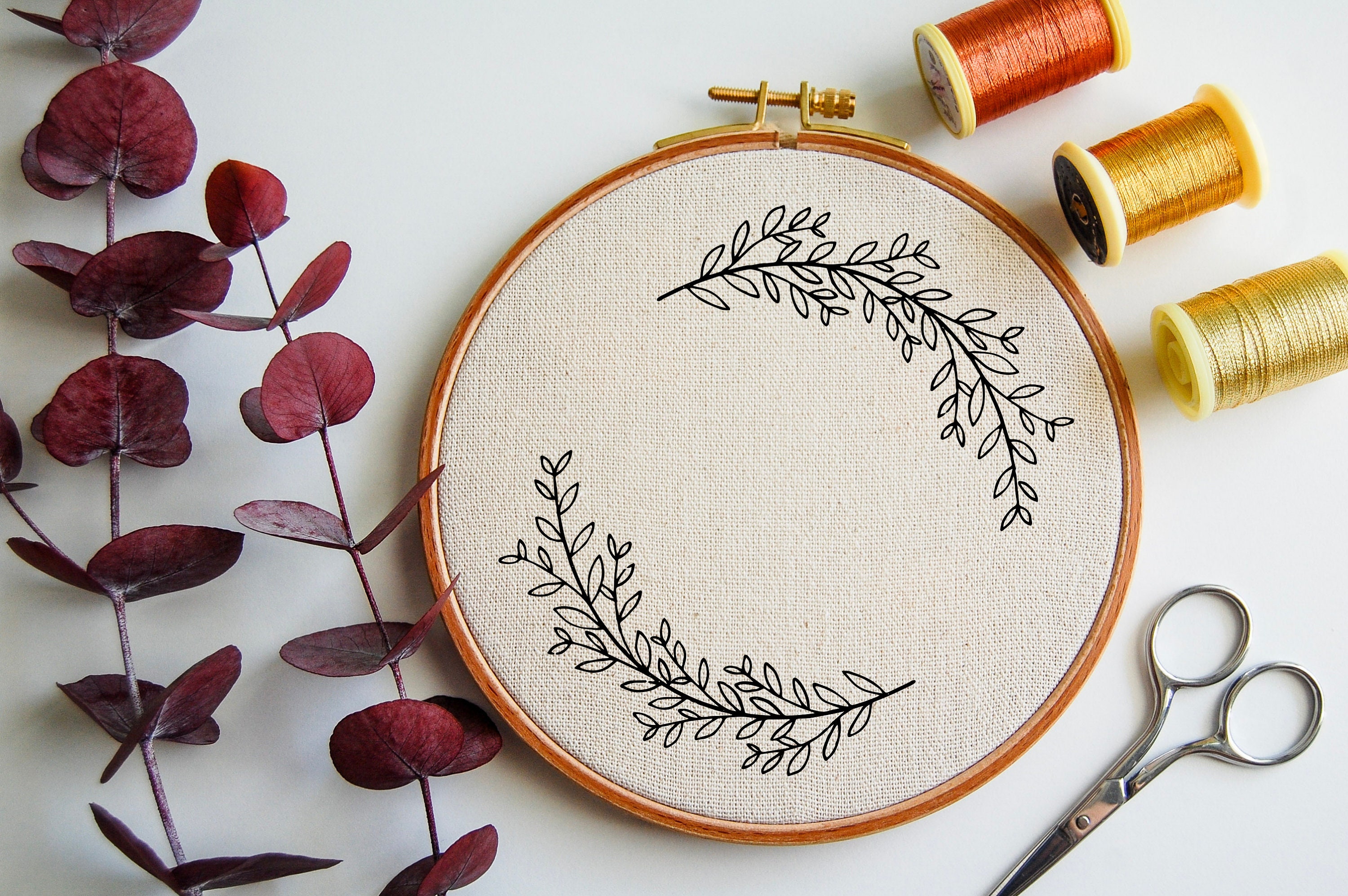 Leafy Wreath DIY Hand Embroidery Design, Beginner Hand Embroidery PDF ...