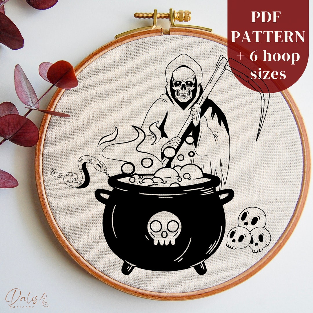 Halloween Hand Embroidery Design, Gothic Embroidery PDF Pattern, Scary ...
