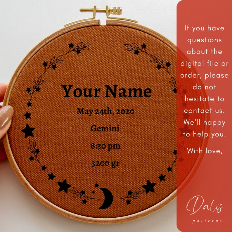 Custom Newborn Baby Embroidery Design, Nursery Embroidery DIY Hoop Art ...