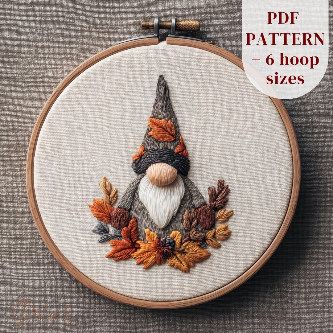 Woodland Gnome Hand Embroidery Design, Winter Gnome Thread Painting ...