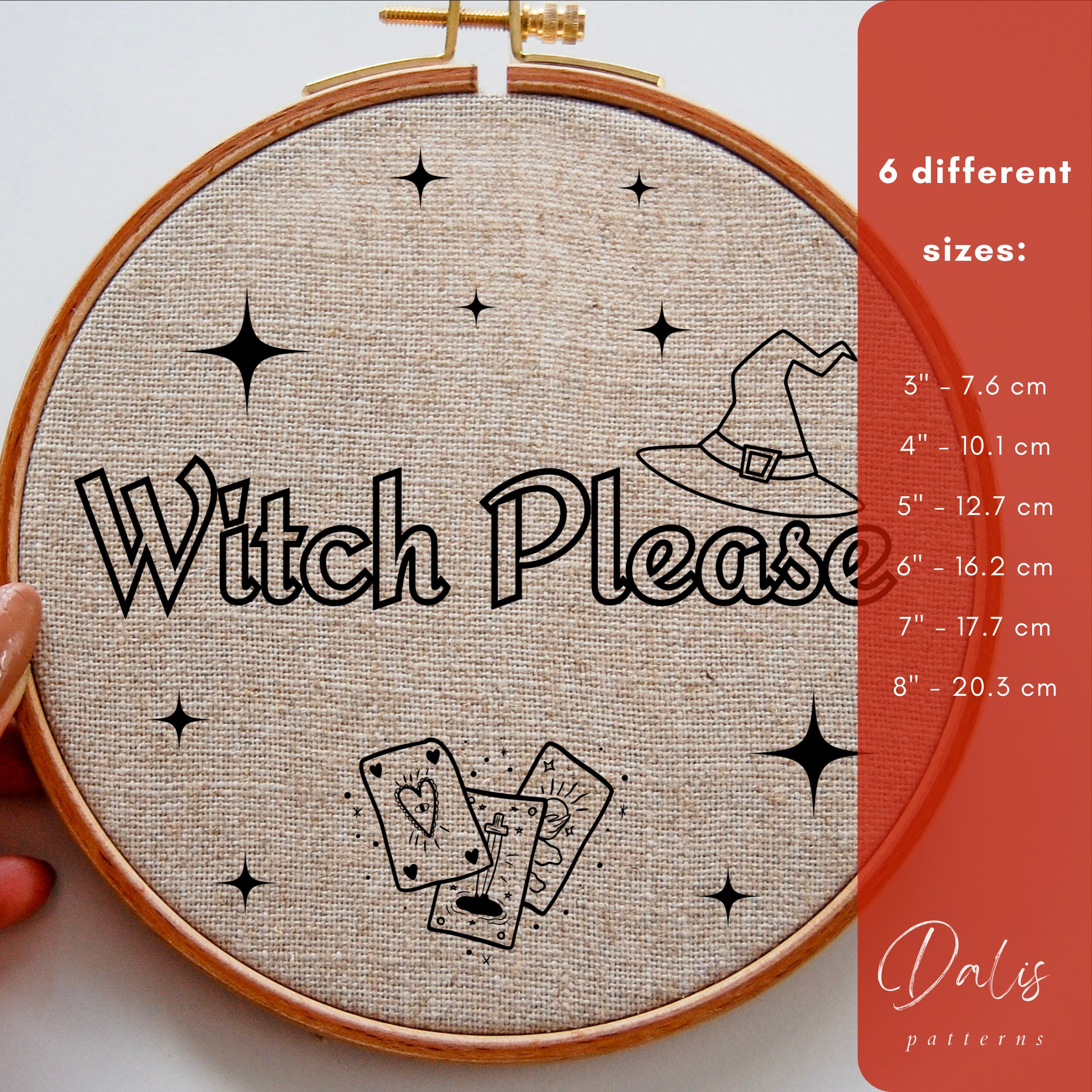 Witchy Hand Embroidery Pattern, Tarot Cards, Witch Hat and Stars Design ...