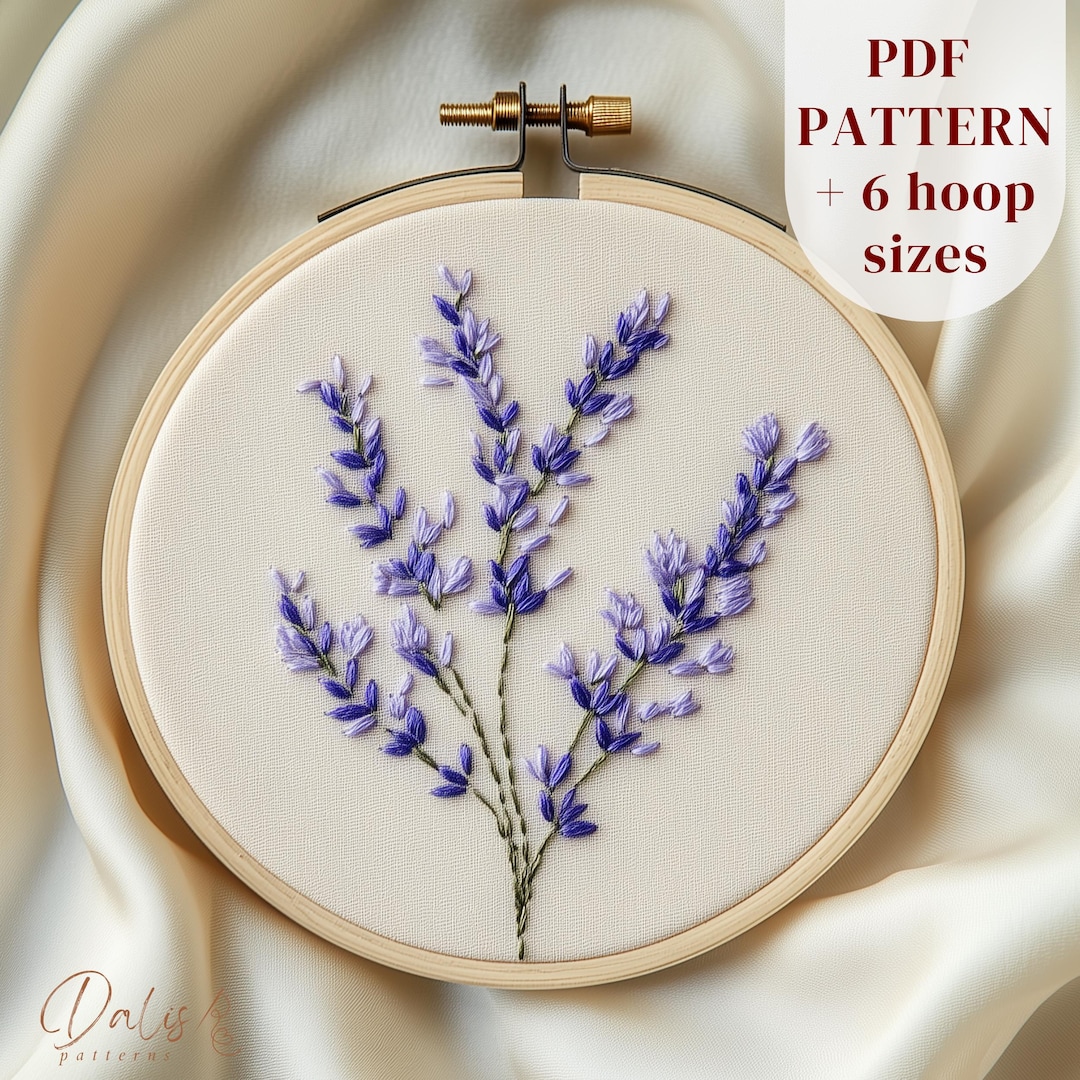 Purple Lavender Hand Embroidery Pattern, Flowers Embroidery PDF Design ...